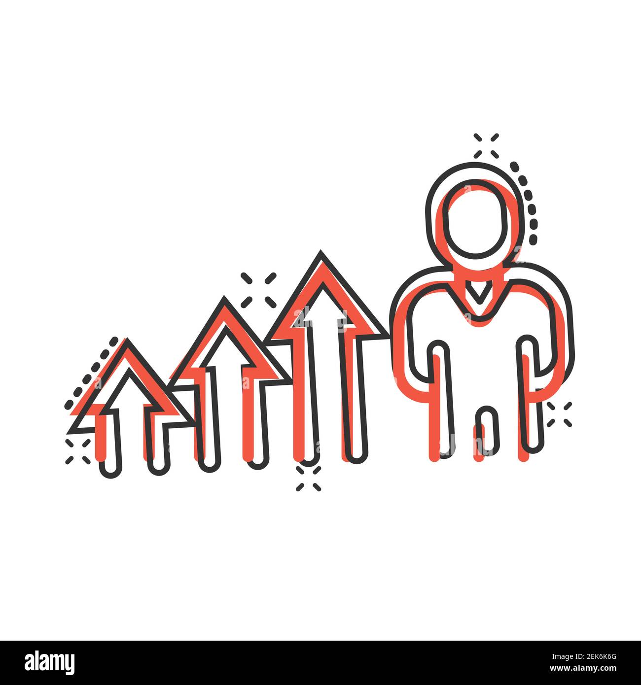 People with growth arrow icon in comic style. Work strategy cartoon ...