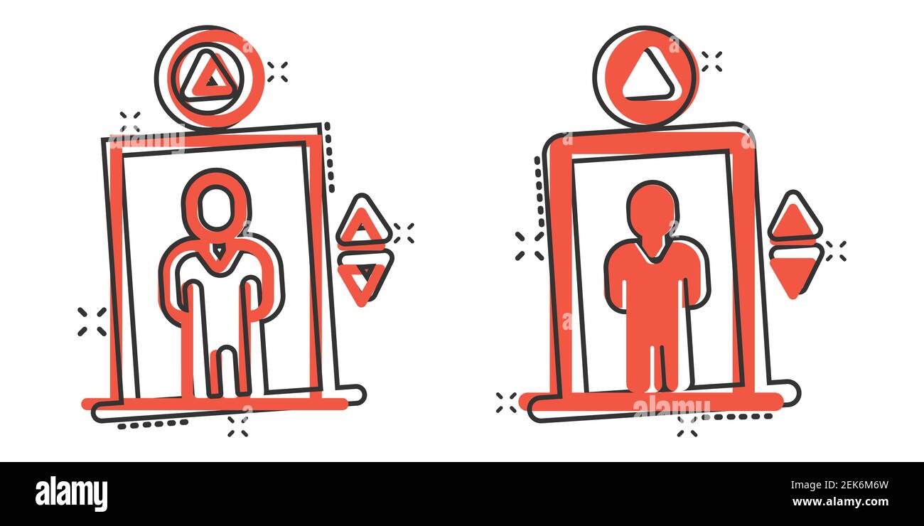 Elevator icon in comic style. Lift cartoon vector illustration on white ...