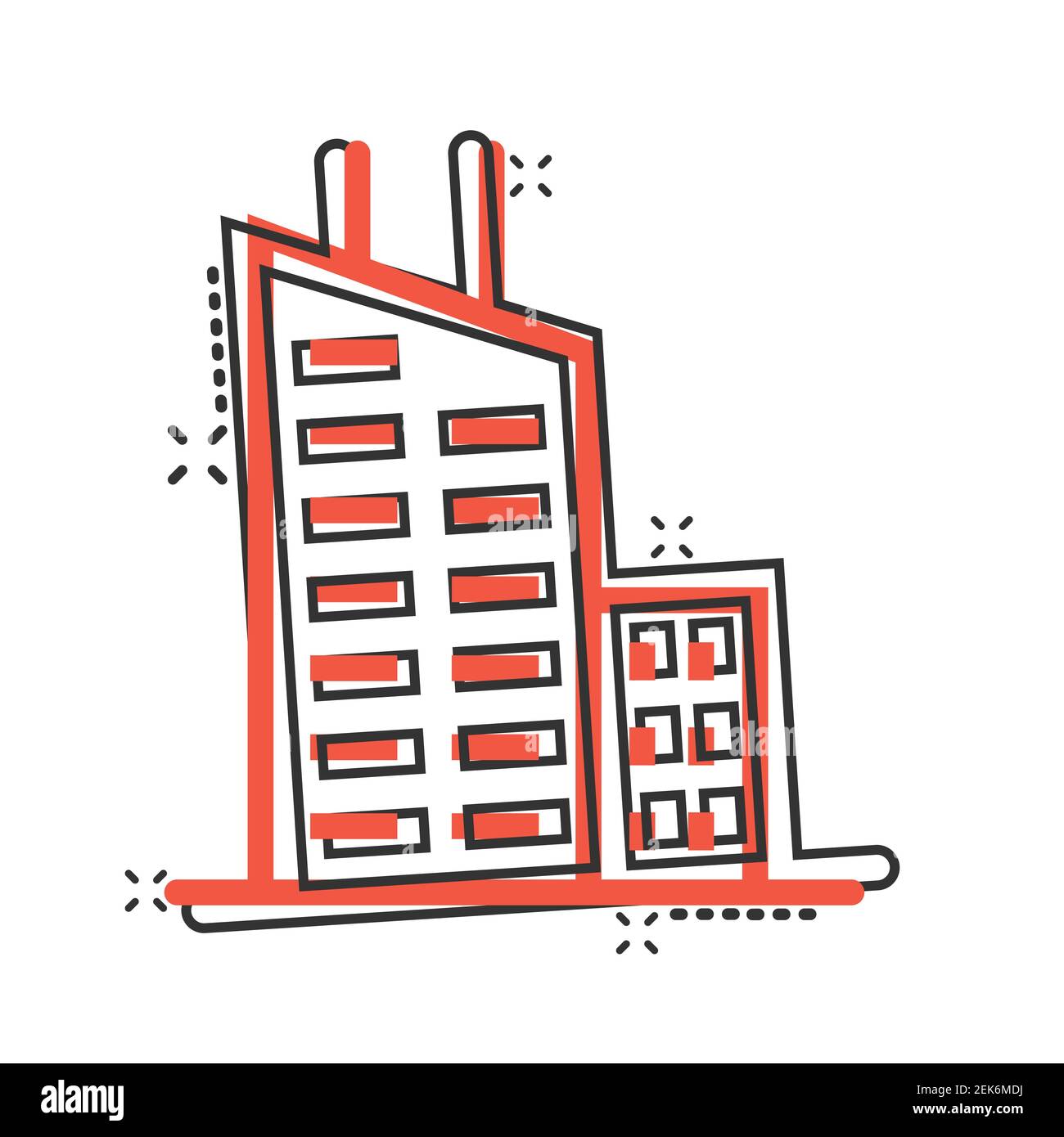 Building icon in comic style. Town skyscraper apartment cartoon vector ...