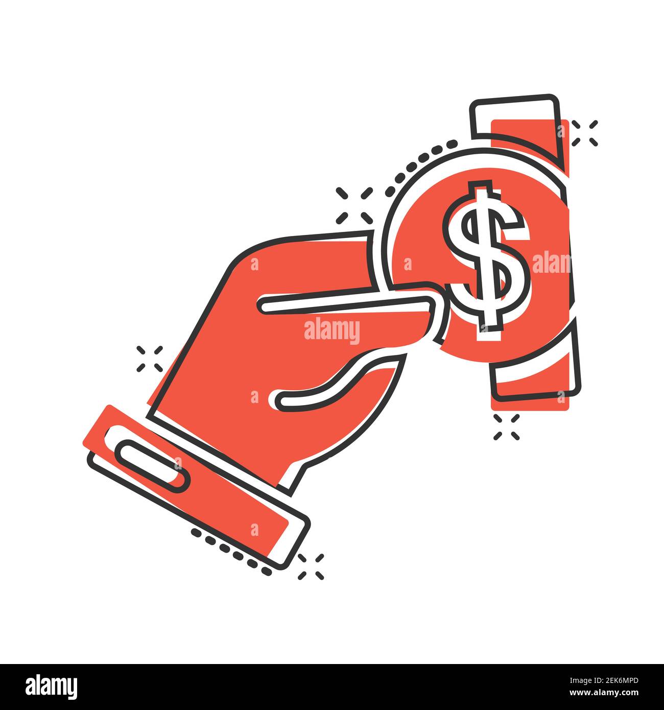 Remuneration icon in comic style. Money in hand cartoon vector ...