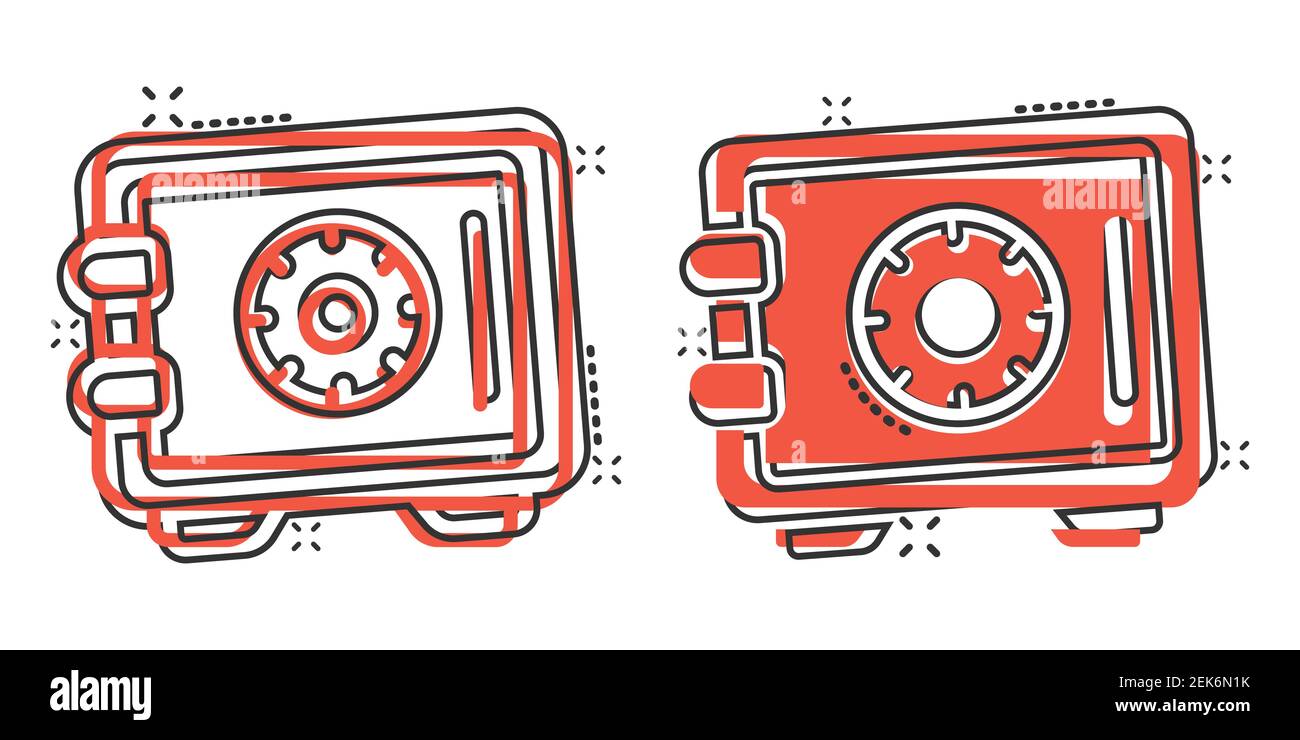 Safe money icon in comic style. Strongbox cartoon vector illustration ...