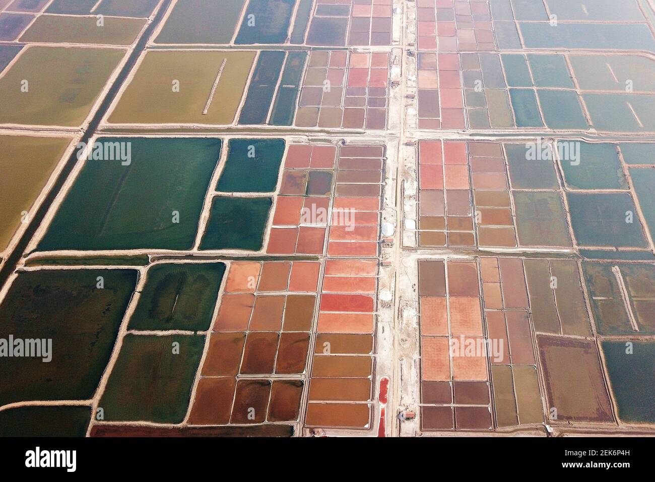 Aerial view of picturesque scenery of salt pans in Wuli County of ...