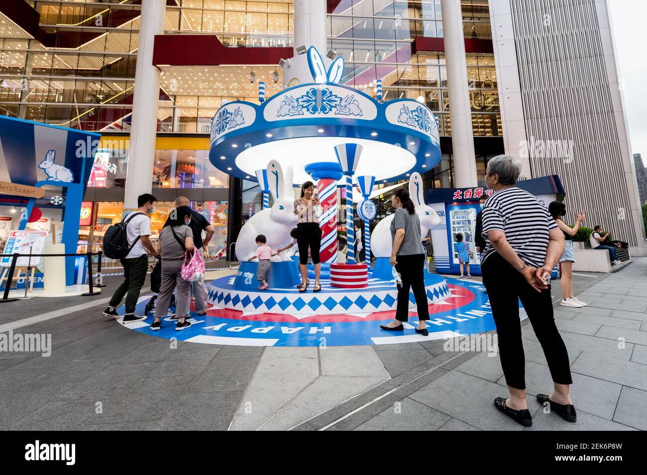 A white rabbit pop-up store at the Nanjing Road Pedestrian Mall was ...