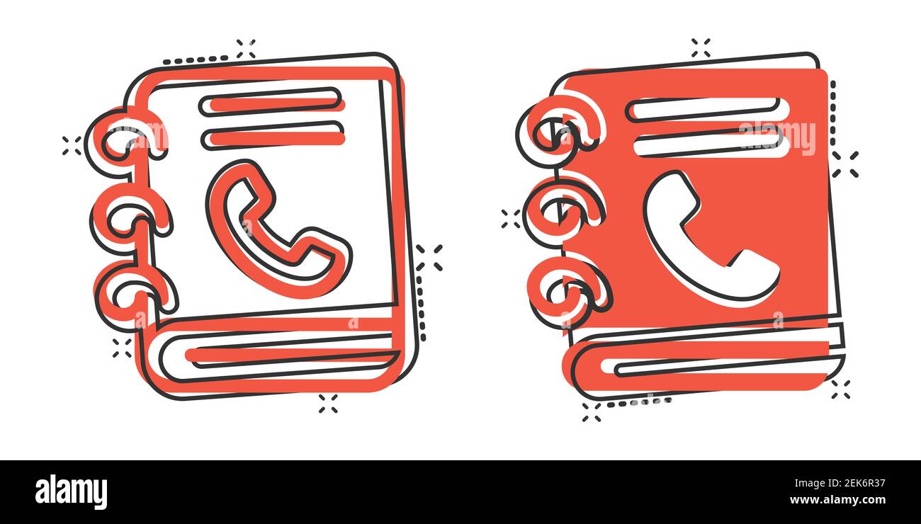 Address phone book icon in comic style. Telephone notebook cartoon ...