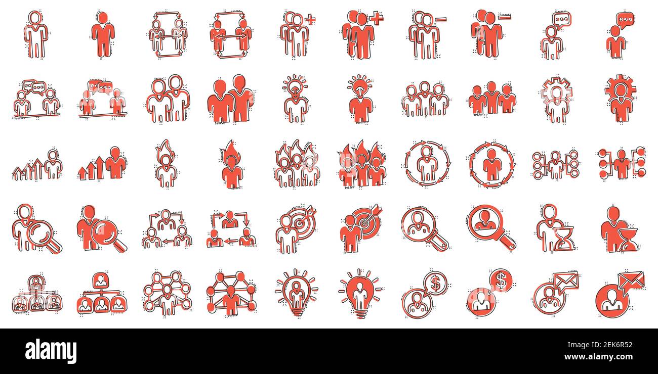 People leadership icon set in comic style. Person cartoon collection ...