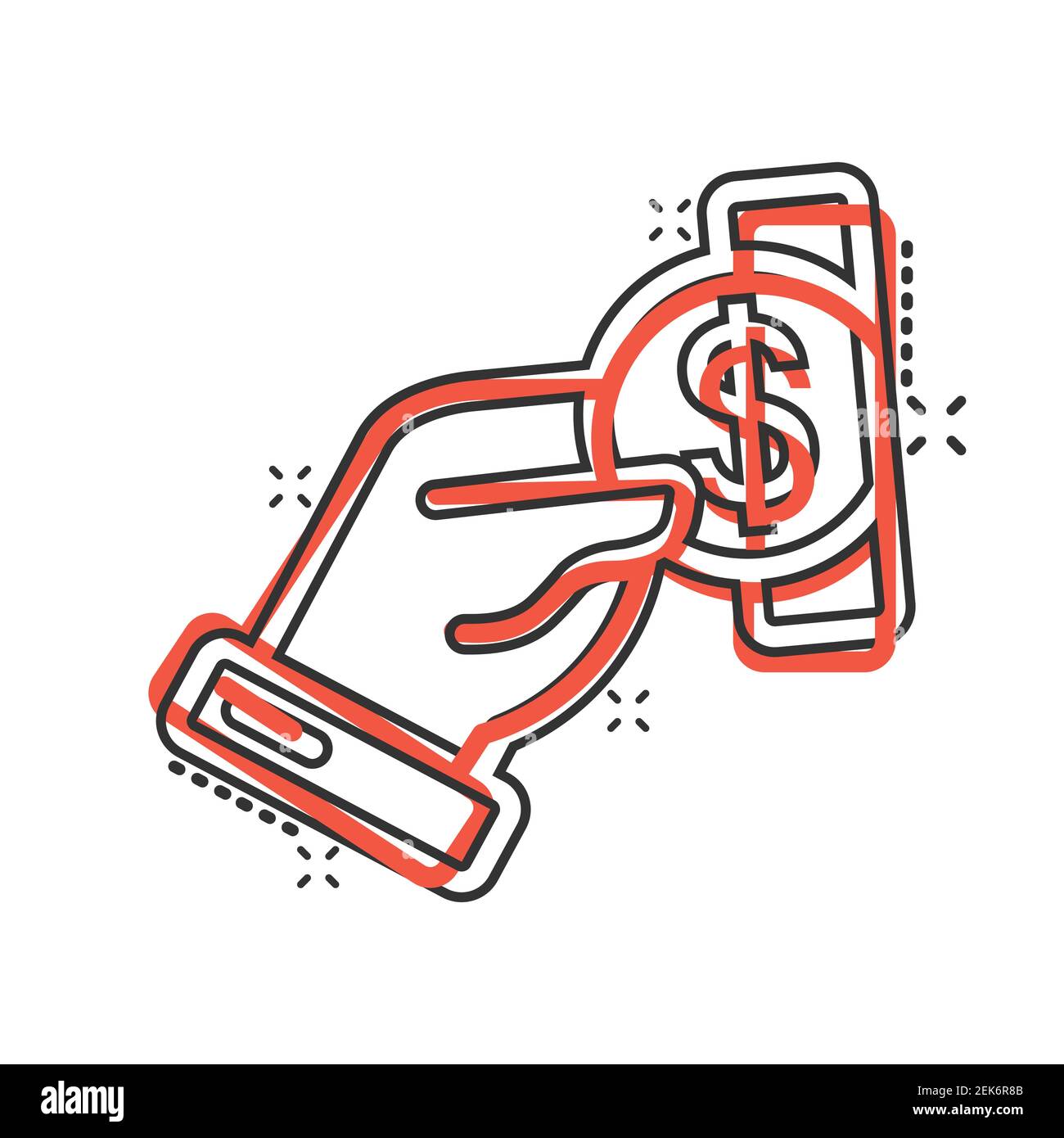 Remuneration icon in comic style. Money in hand cartoon vector ...