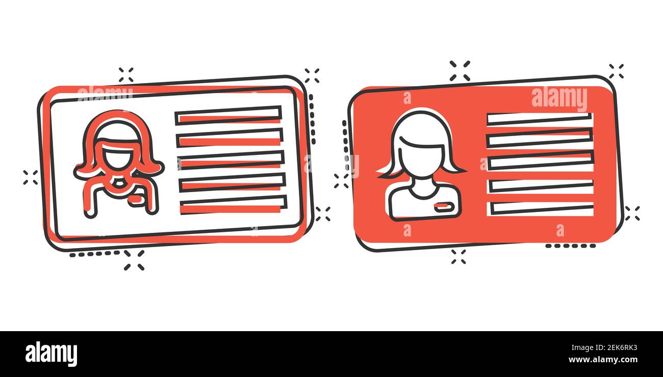 Women id card icon in comic style. Identity tag cartoon vector ...