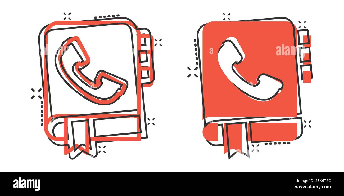 Address phone book icon in comic style. Telephone notebook cartoon ...