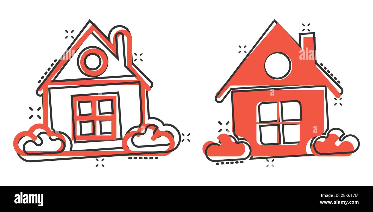 Building icon in comic style. Home cartoon vector illustration on white ...