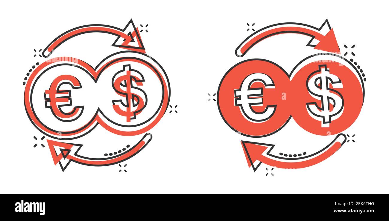 Currency exchange icon in comic style. Dollar euro transfer cartoon ...