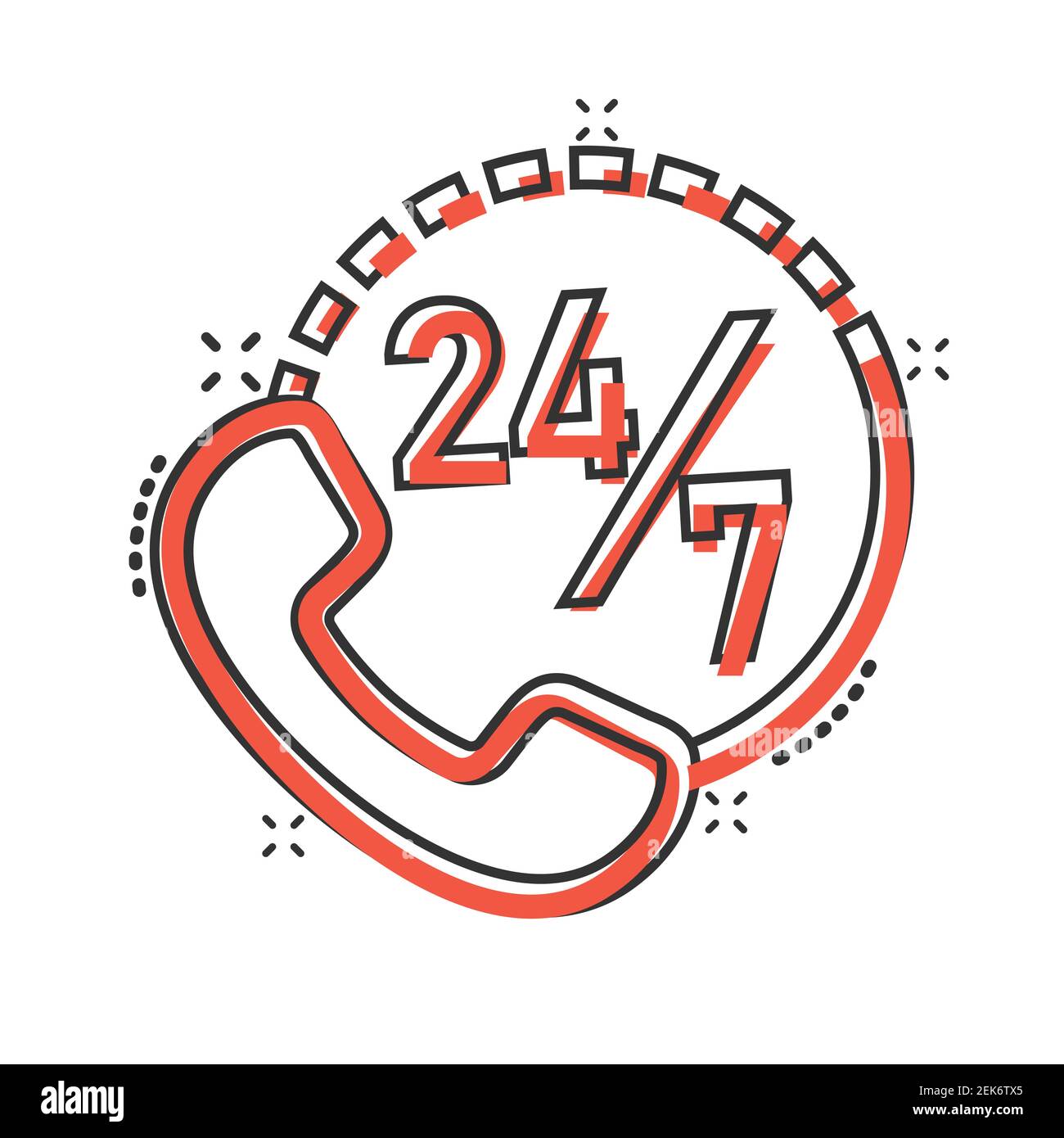 Phone service 24/7 icon in comic style. Telephone talk cartoon vector ...