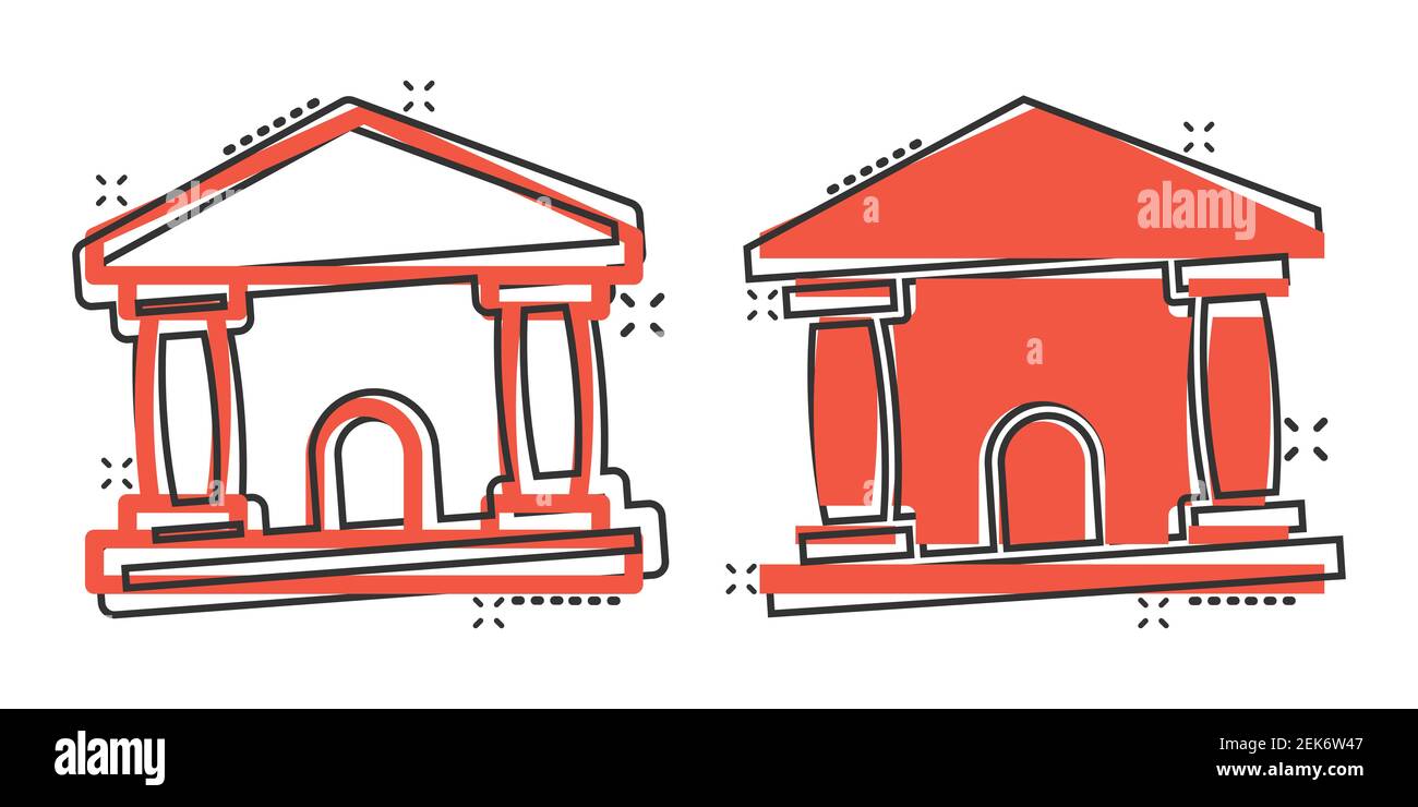 Bank building icon in comic style. Government architecture cartoon ...
