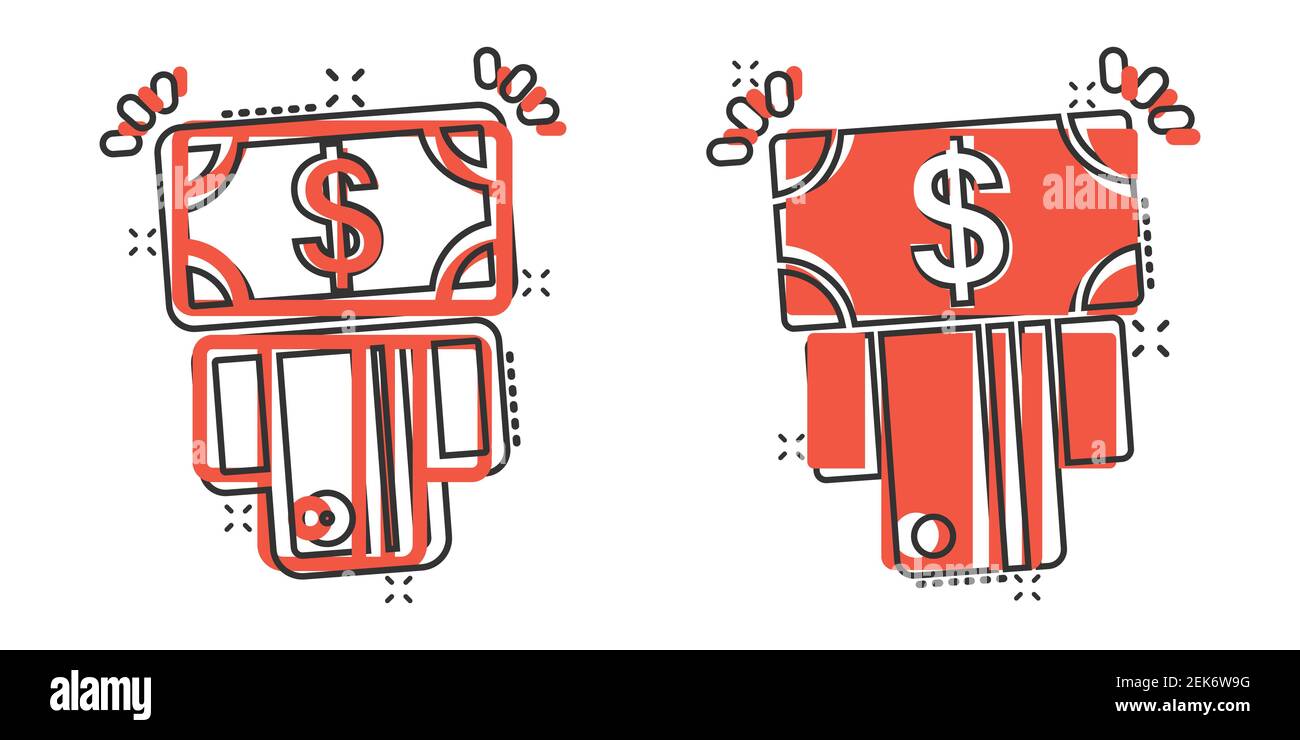 Money ATM icon in comic style. Exchange cash cartoon vector ...