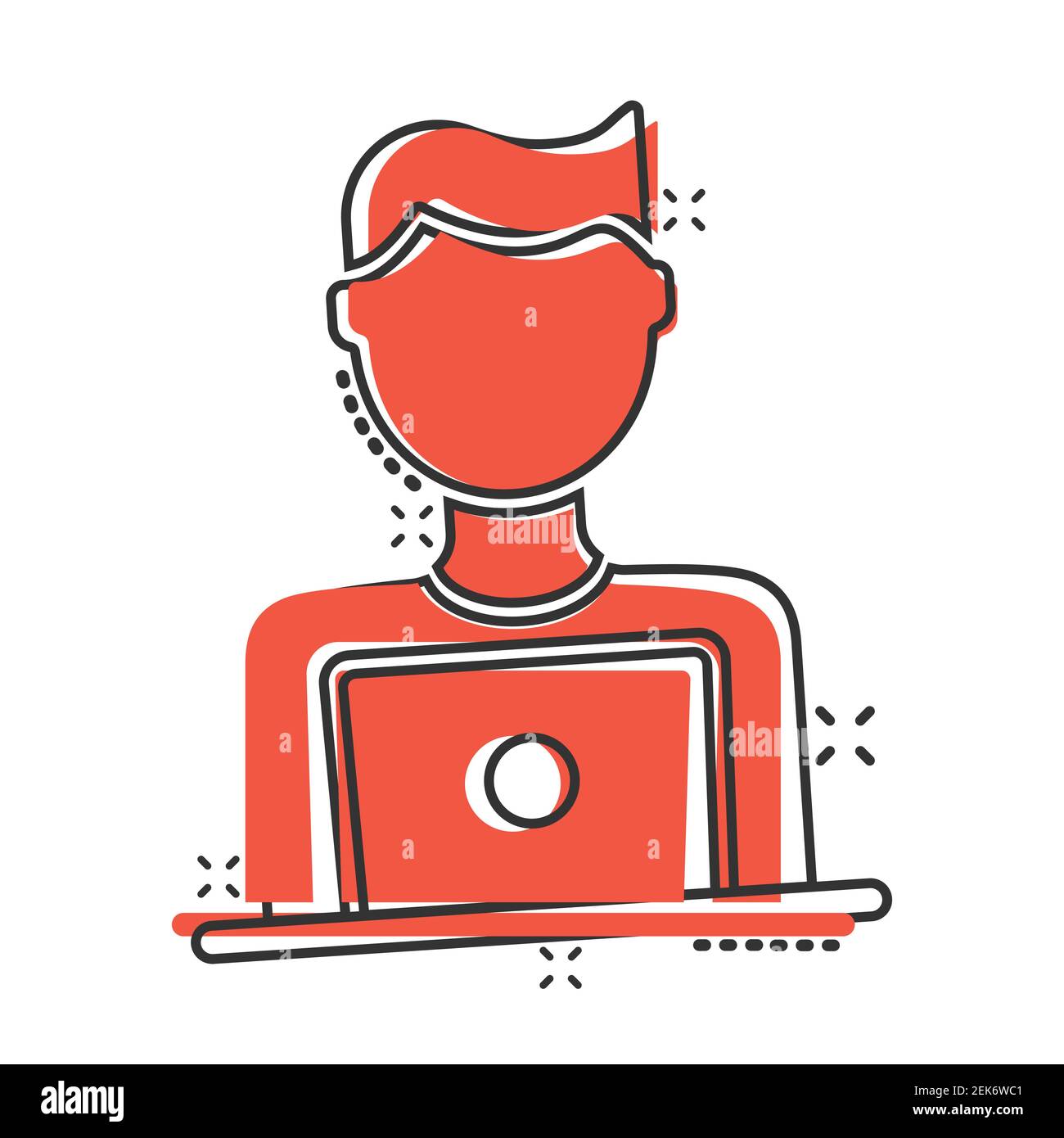 People with laptop computer icon in comic style. Pc user cartoon vector ...