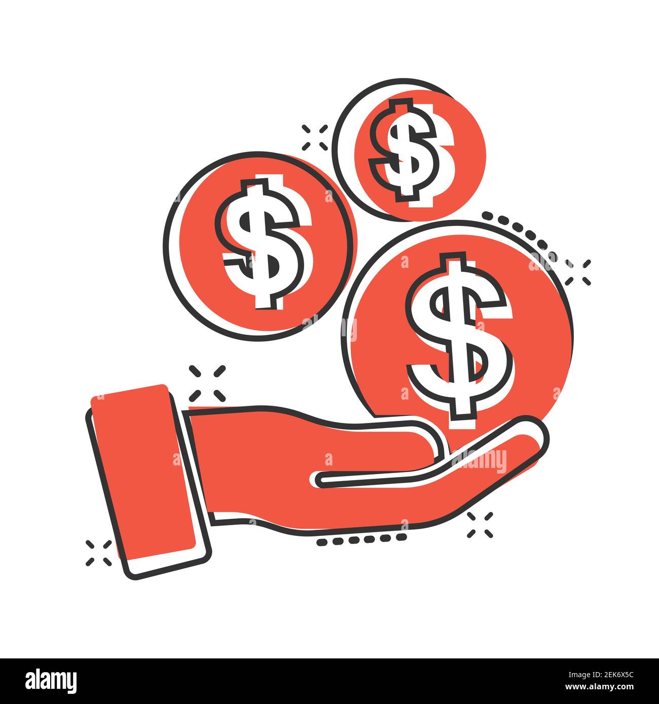 Remuneration icon in comic style. Money in hand cartoon vector ...