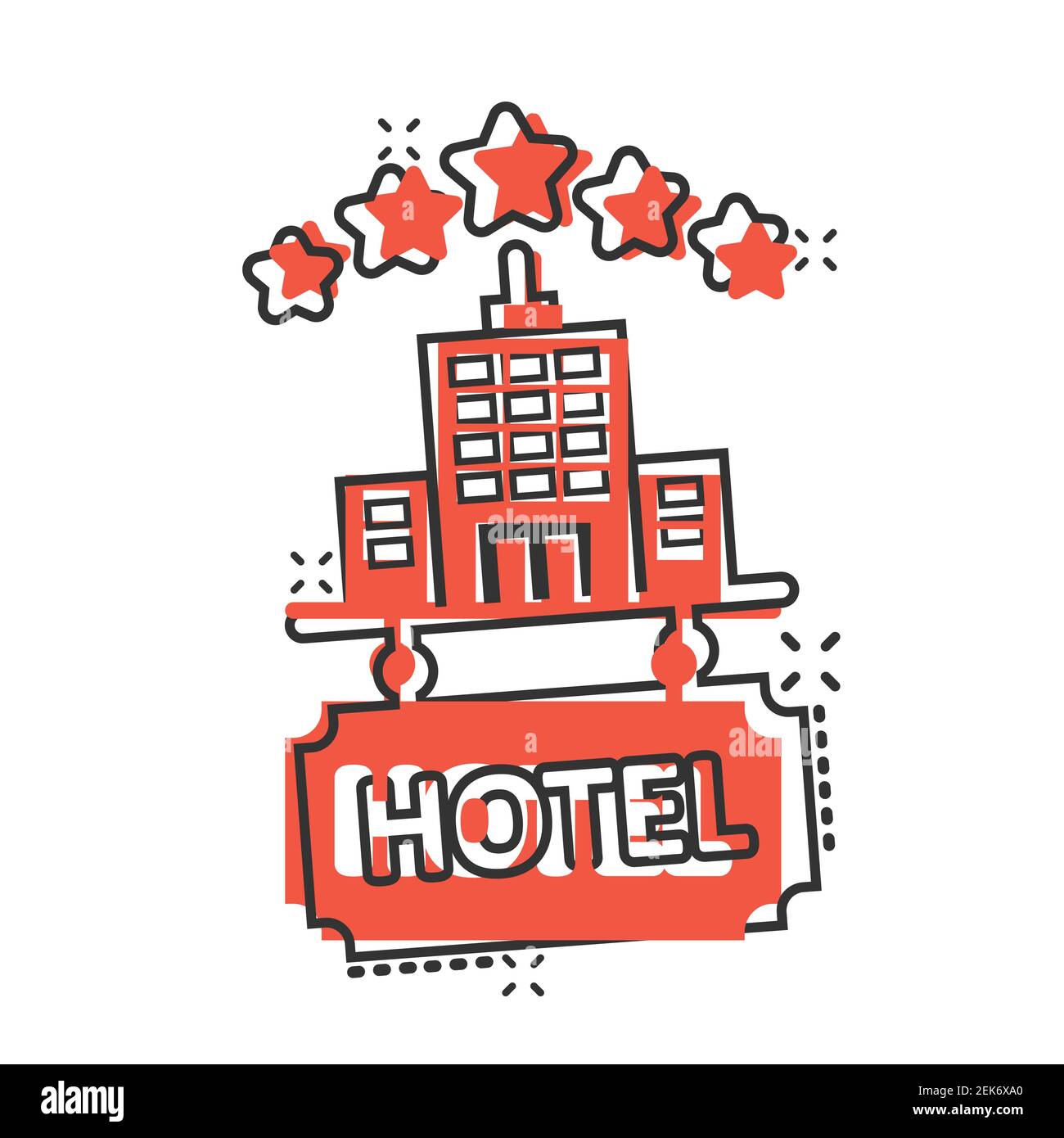 Hotel 5 stars sign icon in comic style. Inn building cartoon vector ...