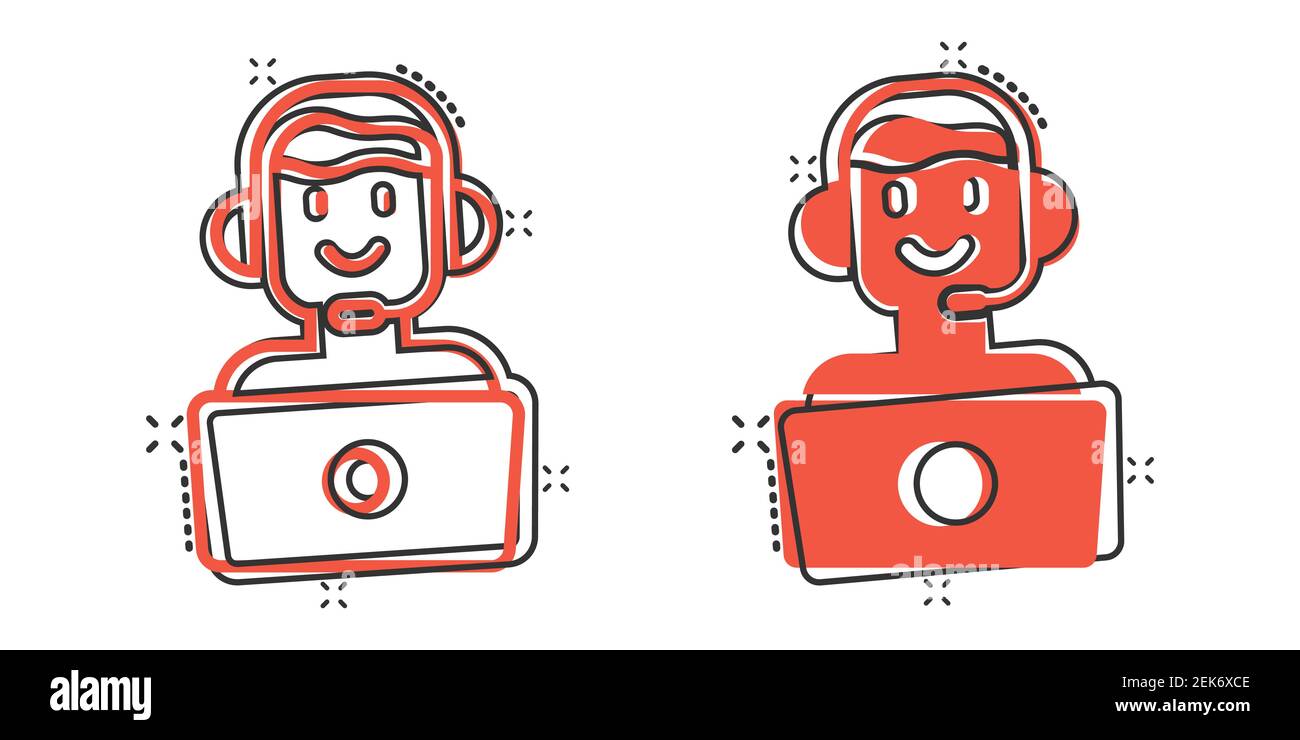 People with laptop computer icon in comic style. Pc user cartoon vector ...