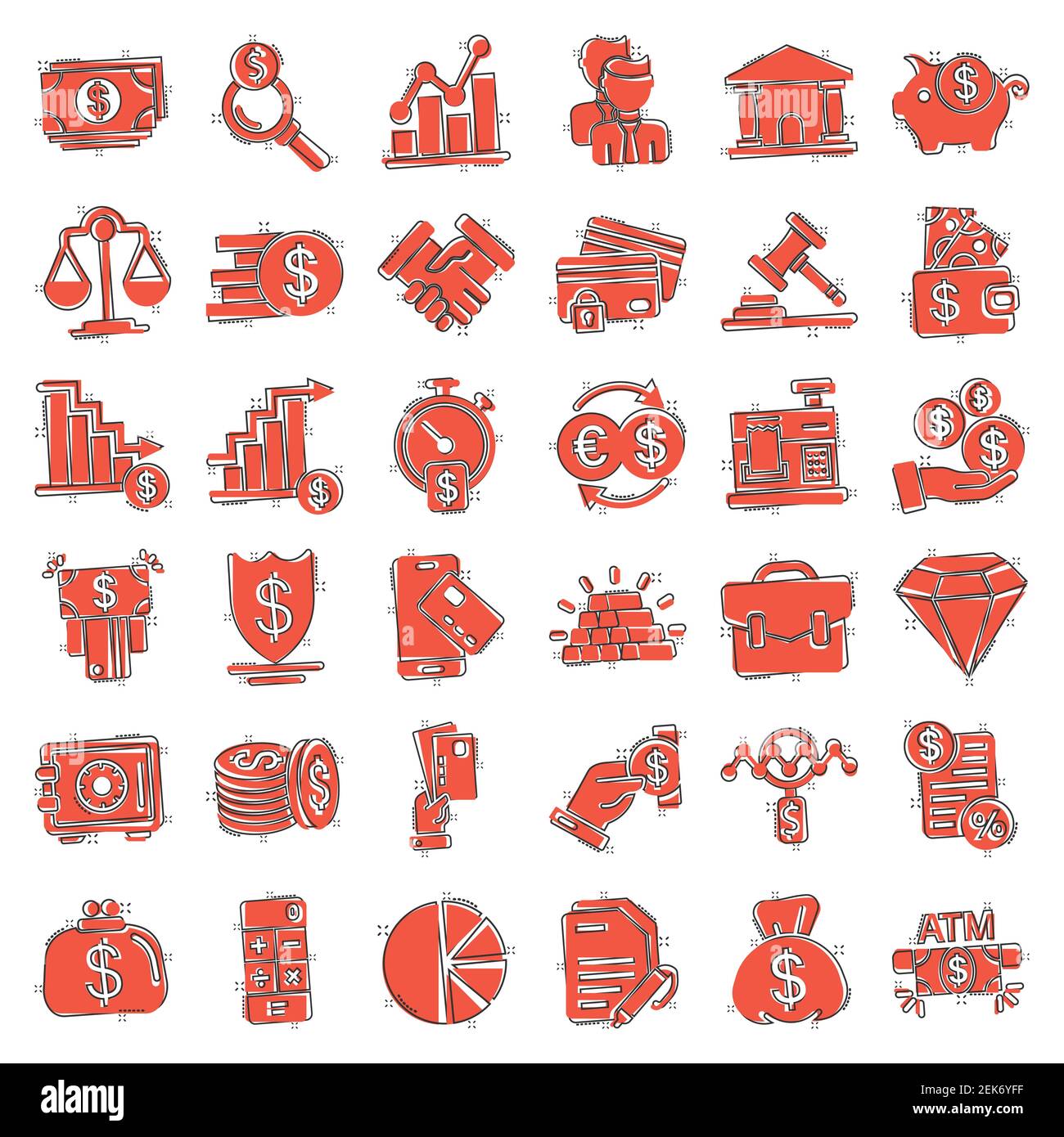 Business icons set in comic style. Finance investment cartoon vector ...