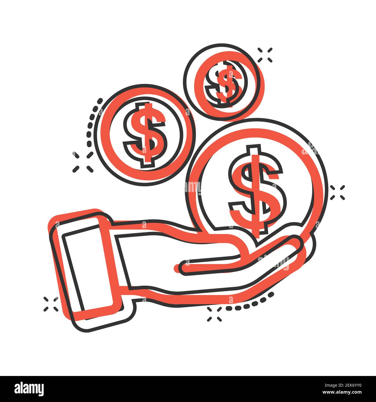 Remuneration icon in comic style. Money in hand cartoon vector ...