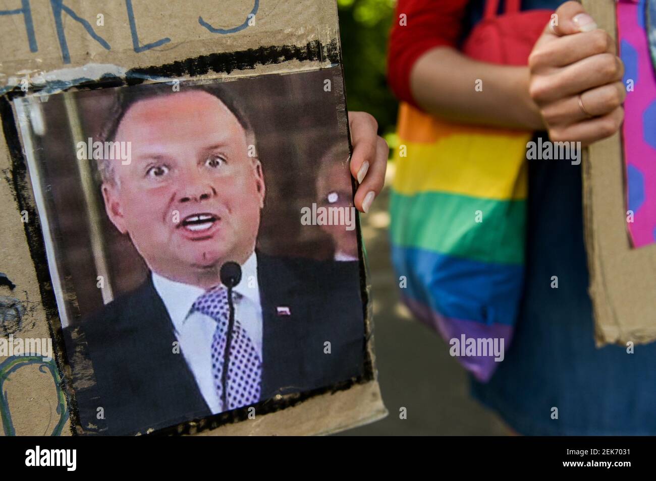 Picture of Polish president, Andrzej Duda on a placard during the ...