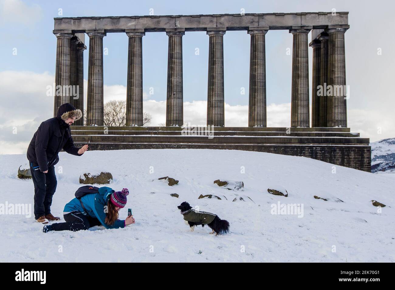 Winter scenes from Edinburgh's Calton Hill, as it is covered in snow ...