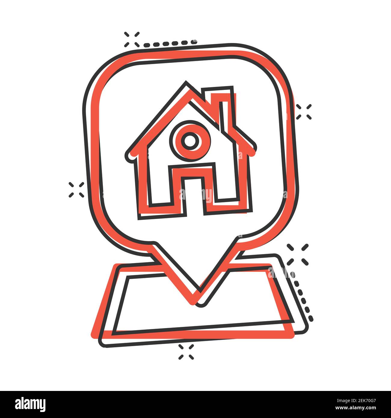 Home pin icon in comic style. House navigation cartoon vector ...