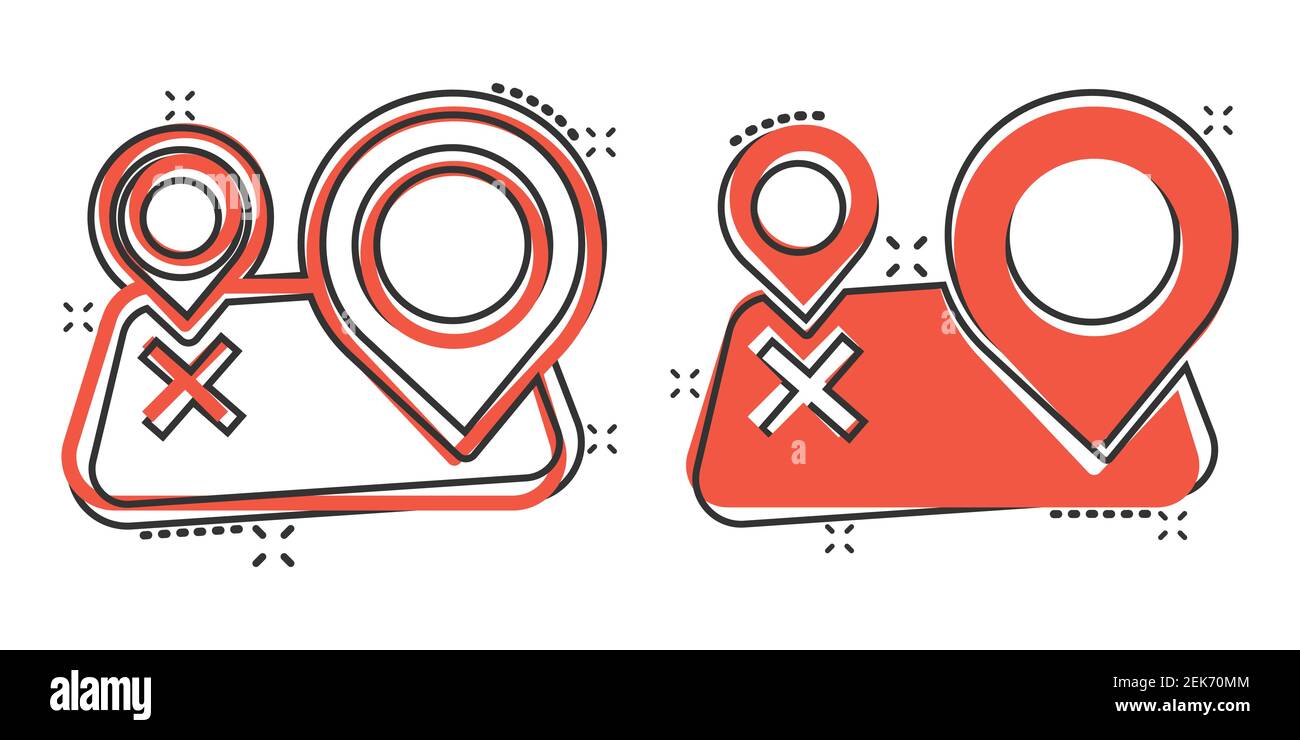 Map pin icon in comic style. GPS navigation cartoon vector illustration ...