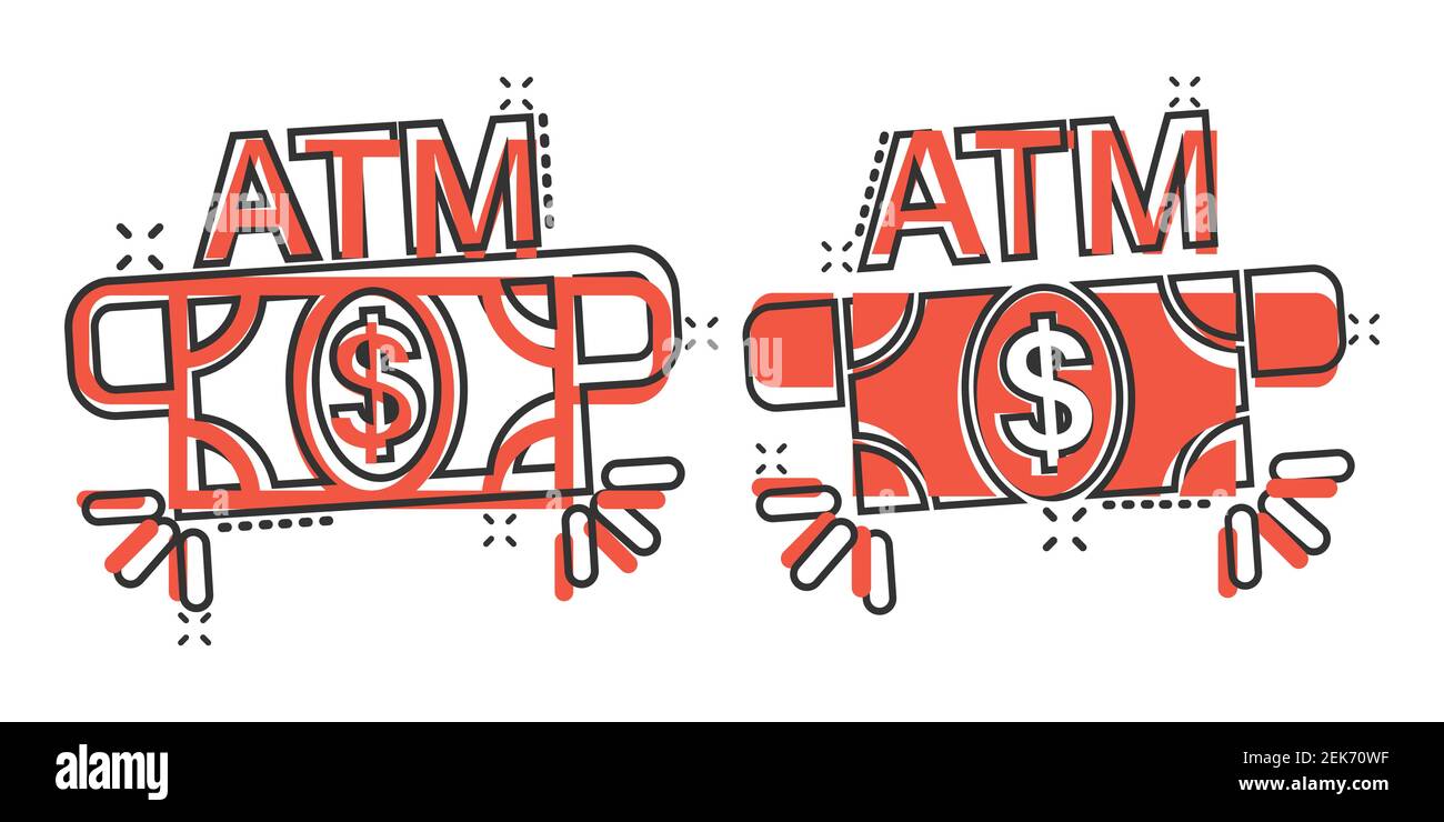 Money ATM icon in comic style. Exchange cash cartoon vector ...