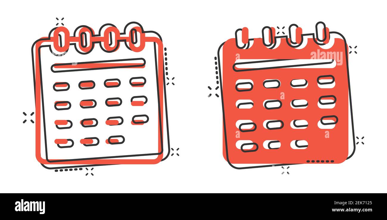 Calendar icon in comic style. Agenda cartoon vector illustration on ...