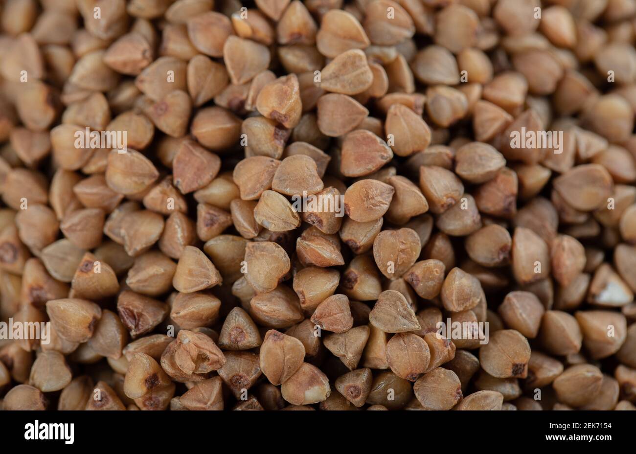 Buckwheat grain. The texture of dry buckwheat. Close-up of brown ...