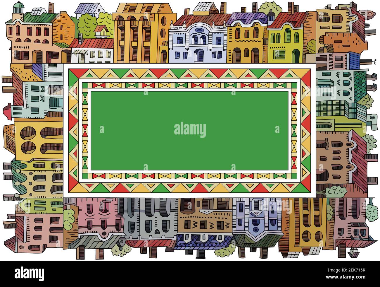 Hand drawn cartoon vintage houses frame Stock Photo - Alamy