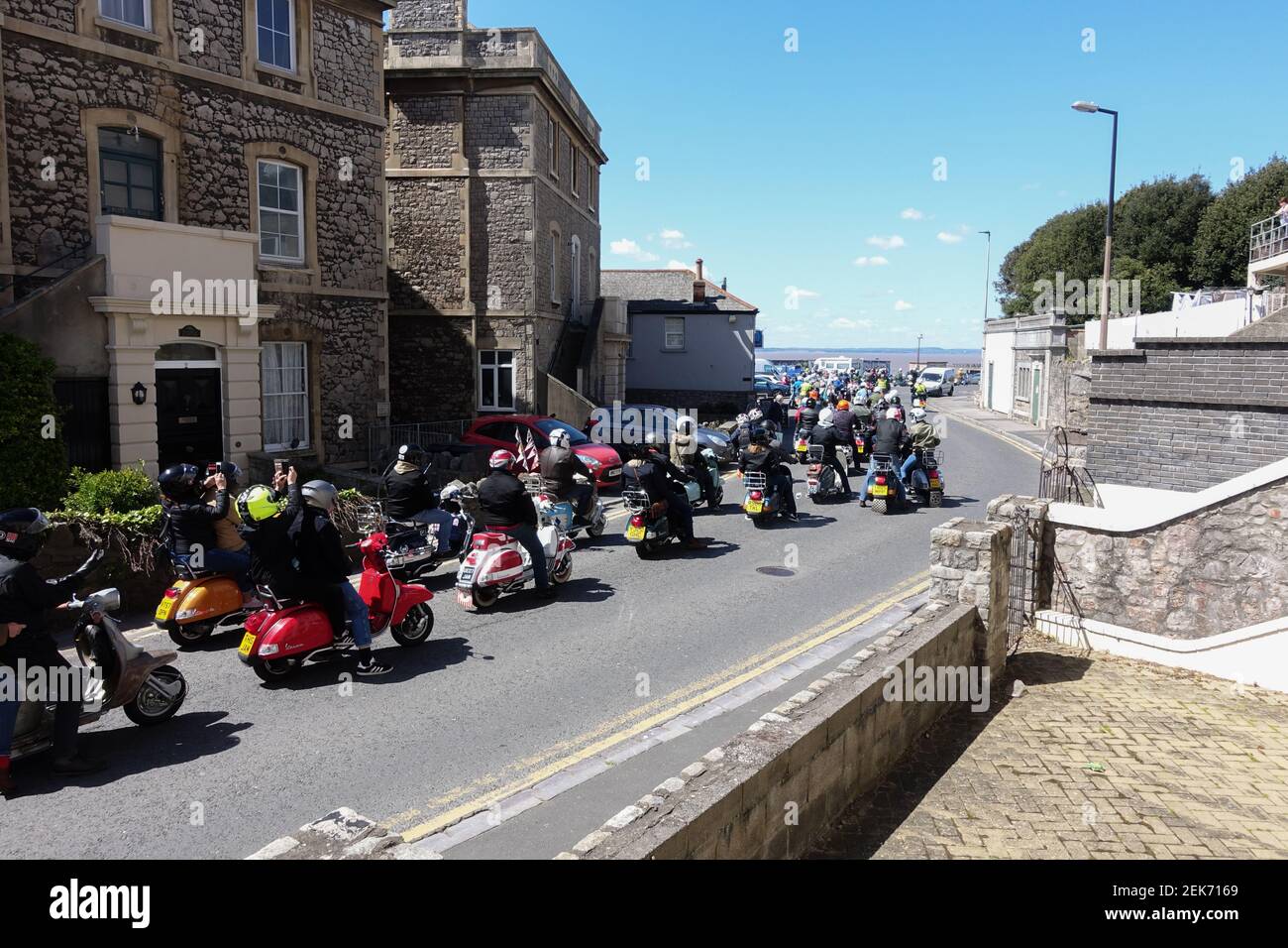 Bank Holiday scooter riders rally Weston-super-Mare Somerset on ...