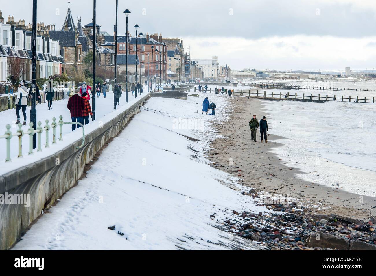 Winter scenes from Edinburgh's Portobello beach, as it is covered in ...
