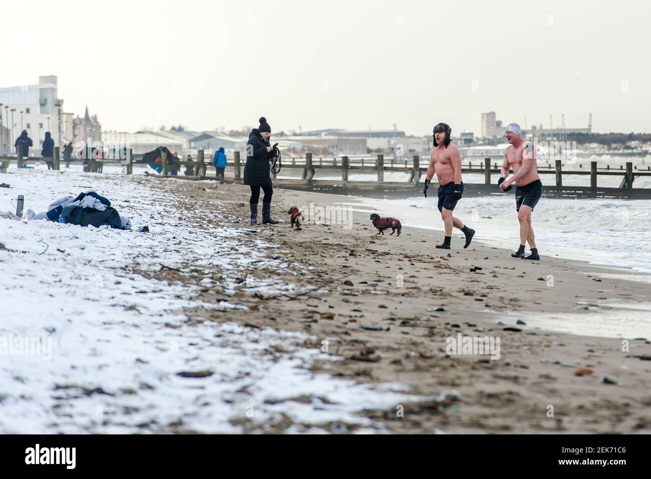 Winter scenes from Edinburgh's Portobello beach, as it is covered in ...