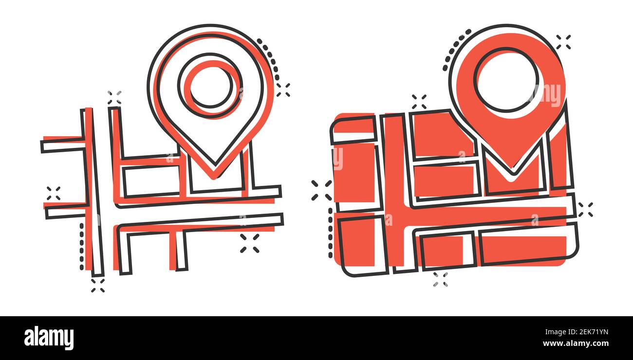 Map pin icon in comic style. GPS navigation cartoon vector illustration ...