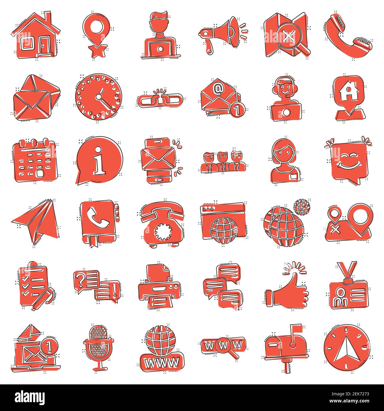 Contact us icon set in comic style. Mobile communication cartoon vector ...