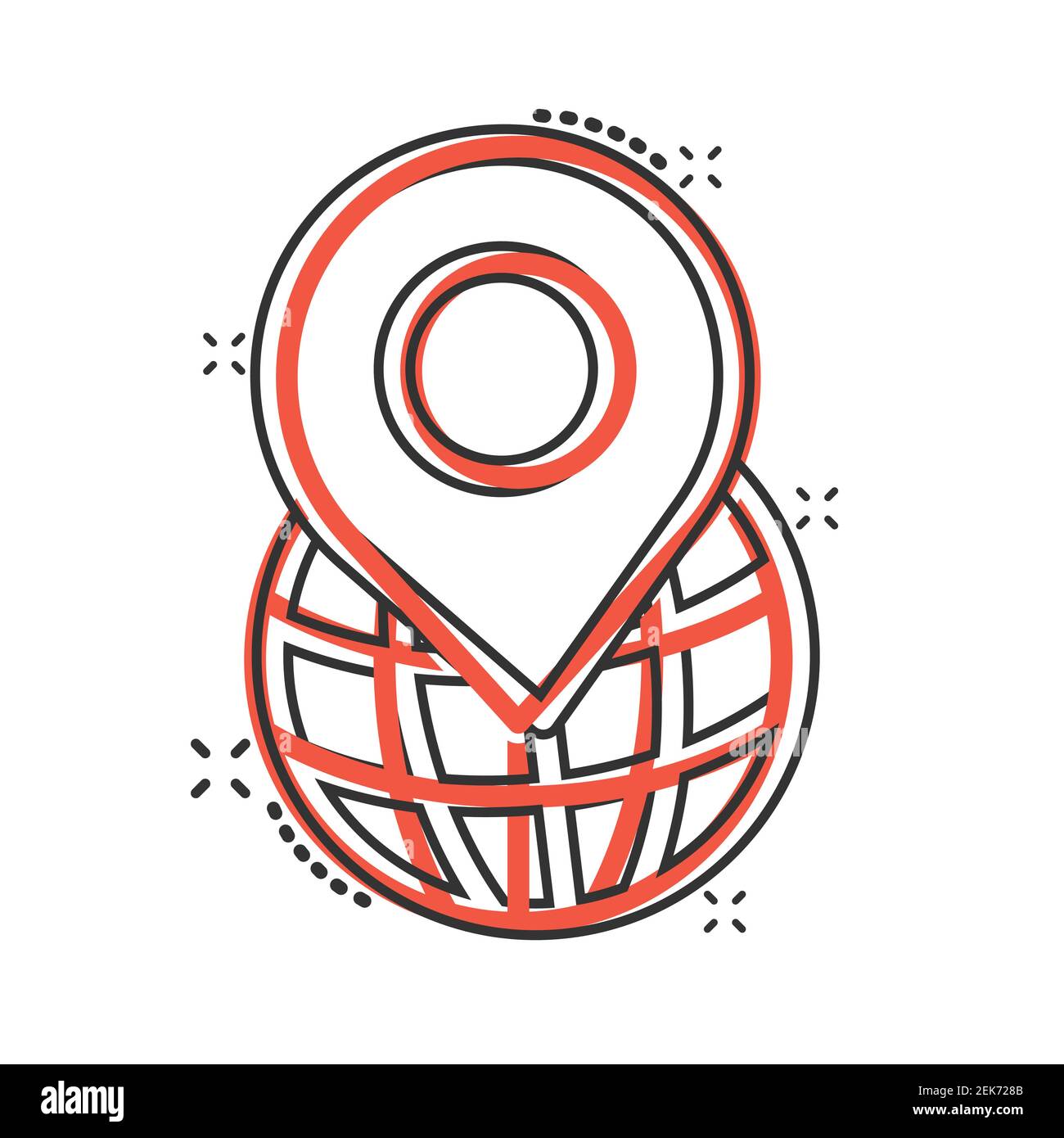 Global navigation icon in comic style. Globe pin gps cartoon vector ...