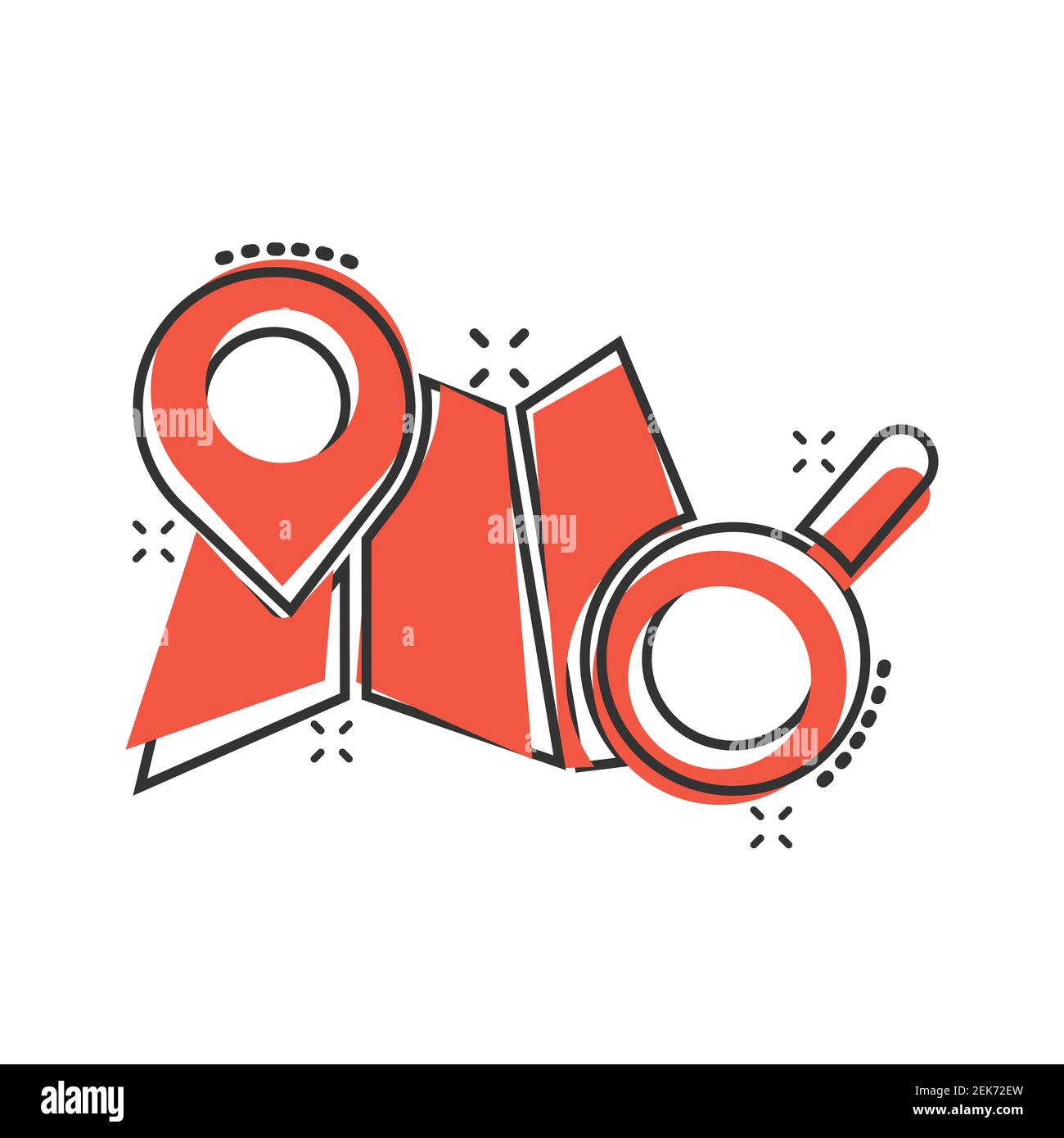 Map with magnifier icon in comic style. Gps navigation cartoon vector ...