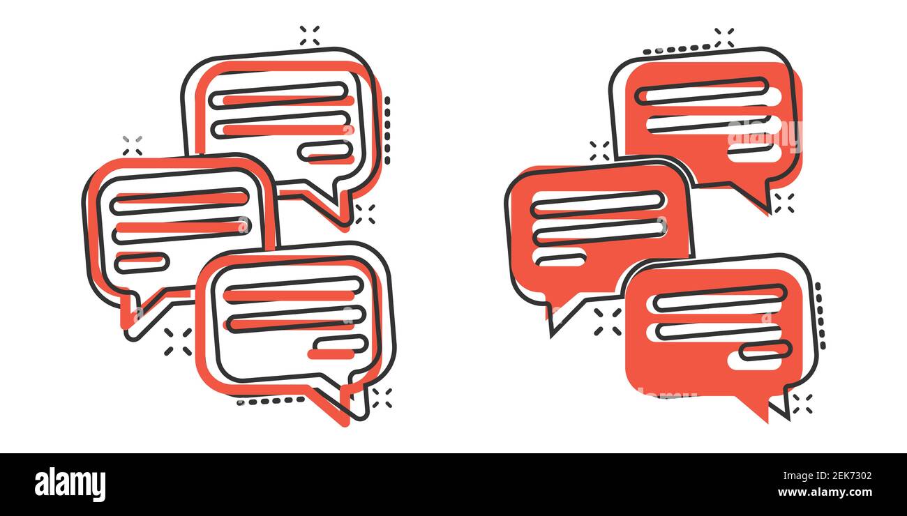 Speak chat sign icon in comic style. Speech bubbles cartoon vector ...