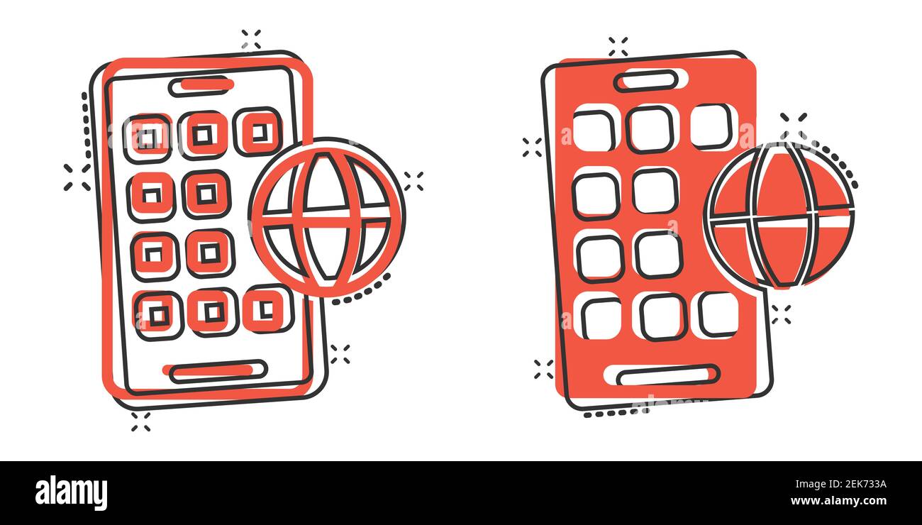 Globe smartphone icon in comic style. Mobile phone location cartoon ...