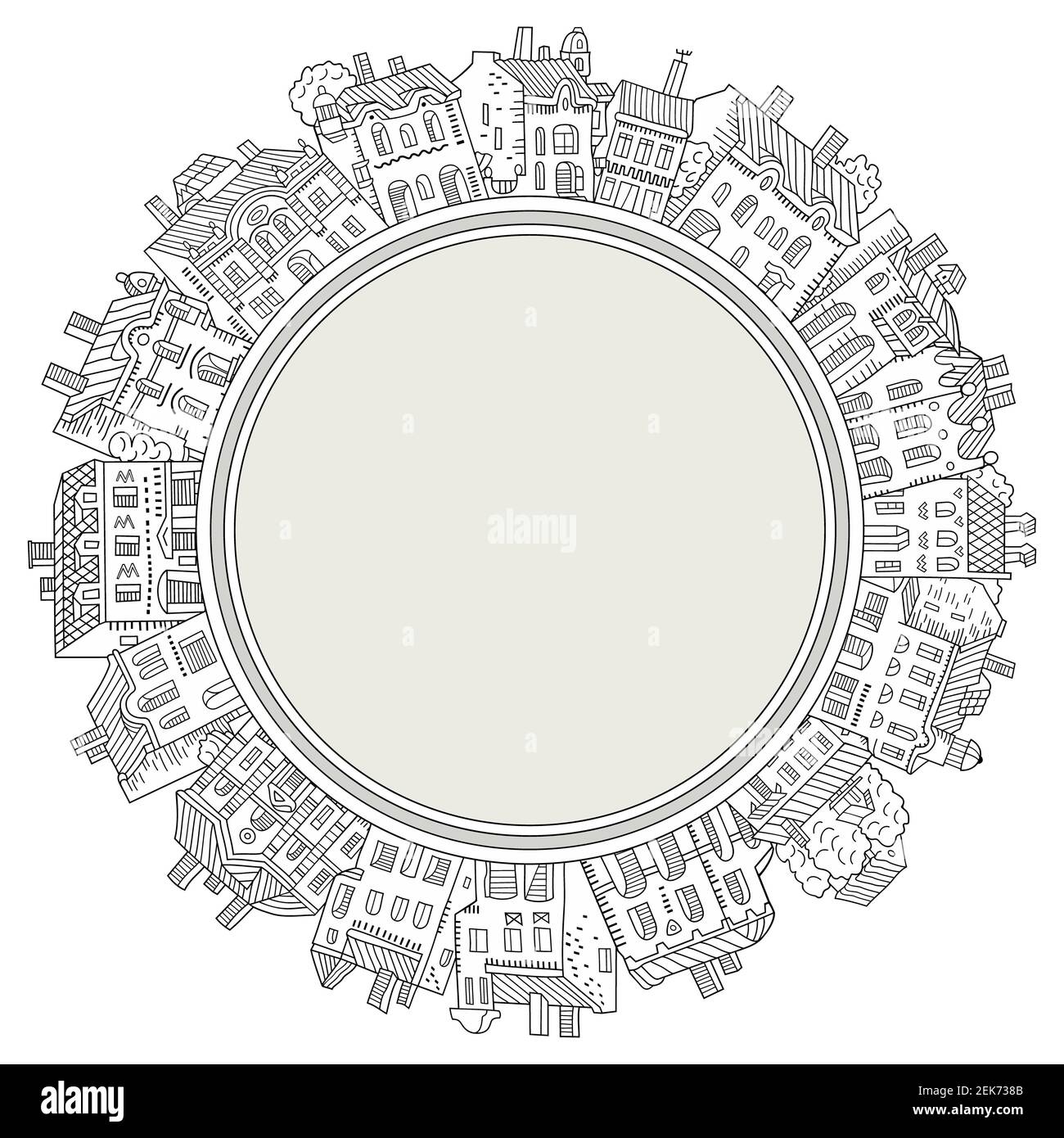 Hand drawn cartoon vintage houses frame Stock Photo - Alamy