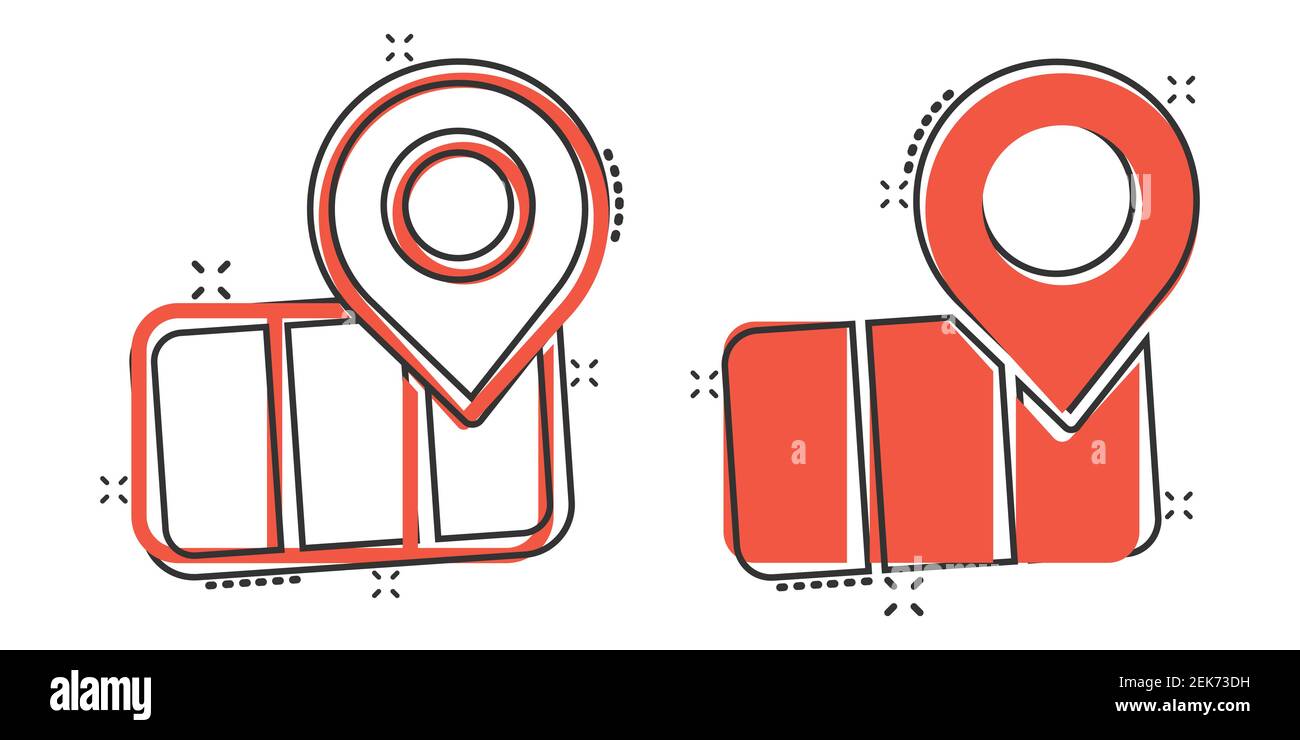 Map pin icon in comic style. GPS navigation cartoon vector illustration ...