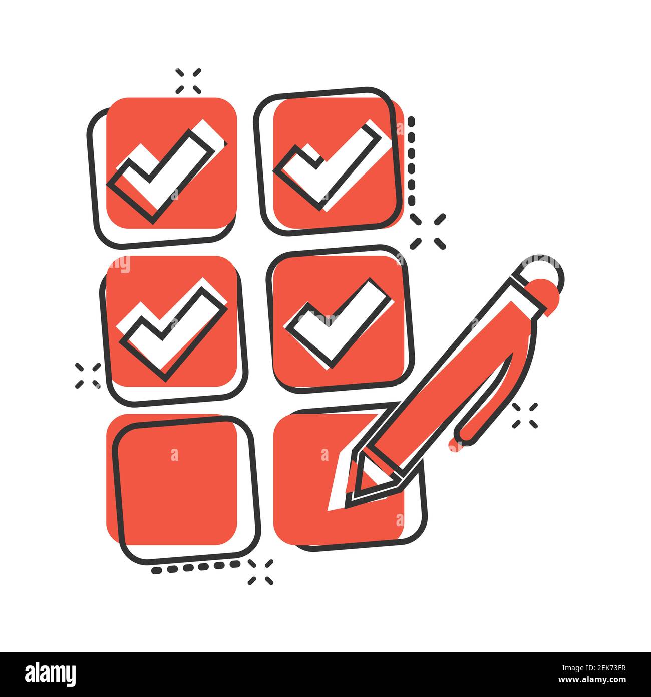Checklist document icon in comic style. Survey cartoon vector ...