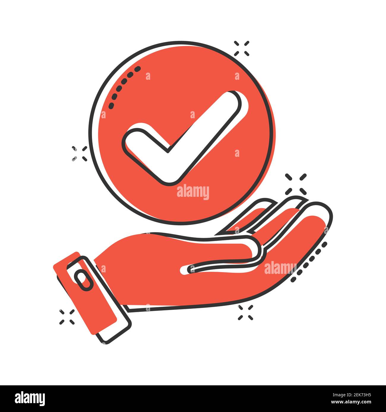 People hand with check mark icon in comic style. Accept cartoon vector ...