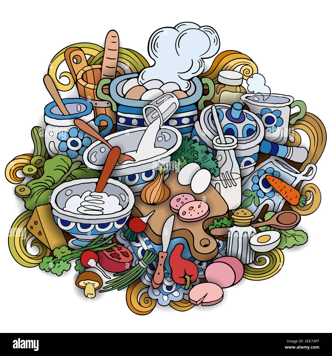 Food hand drawn raster doodles illustration Stock Photo - Alamy