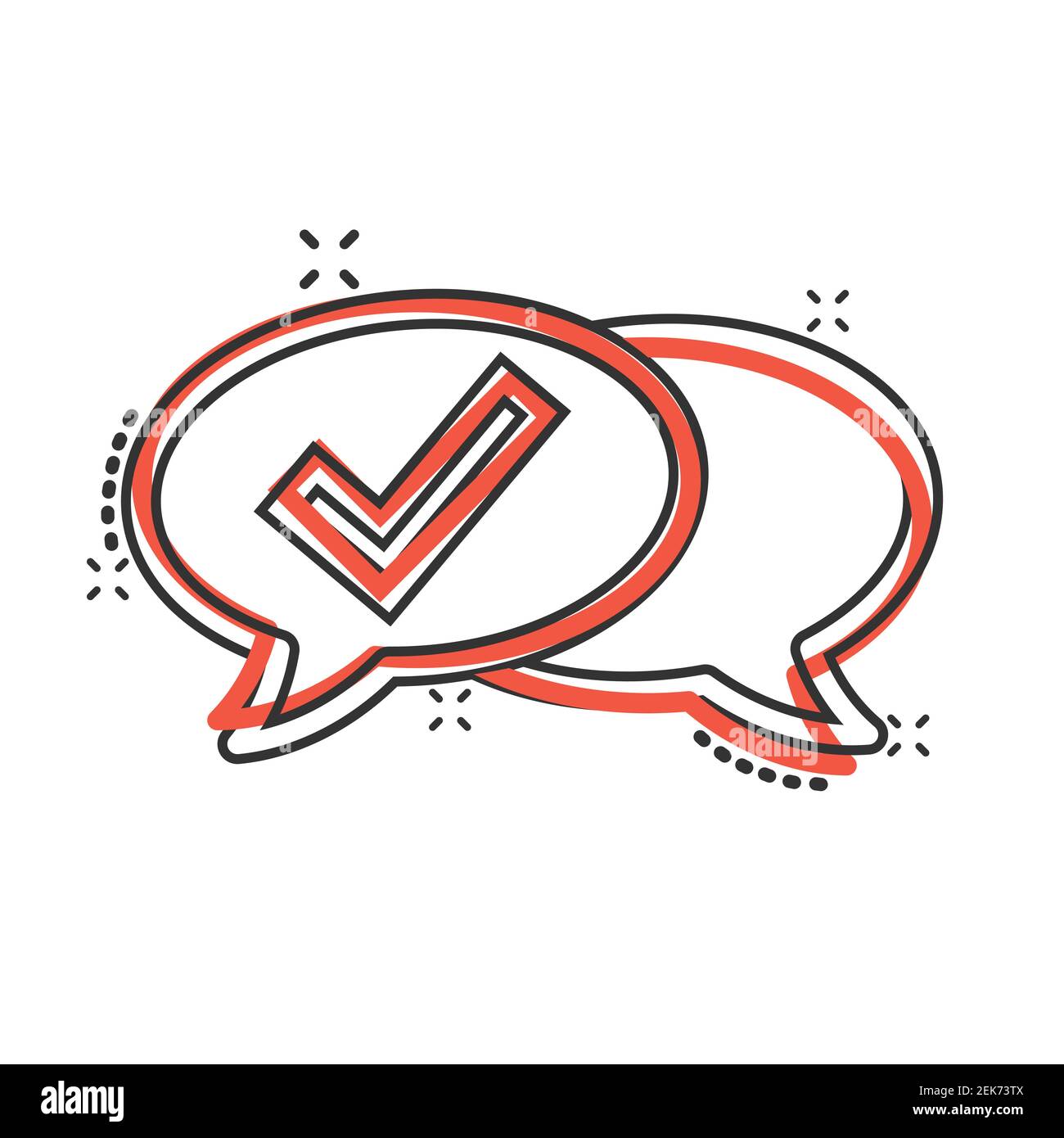 Speak chat sign icon in comic style. Speech bubble with check mark ...
