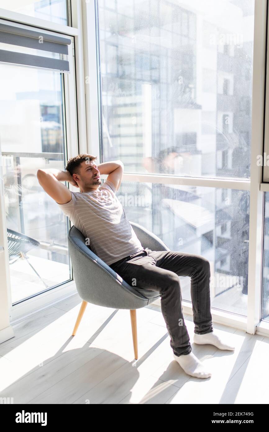 Man Resting Chair Back View High Resolution Stock Photography and ...