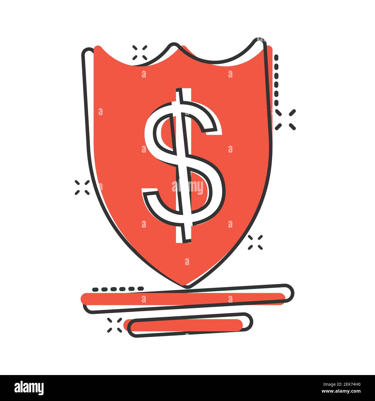 Shield with money icon in comic style. Cash protection cartoon vector ...