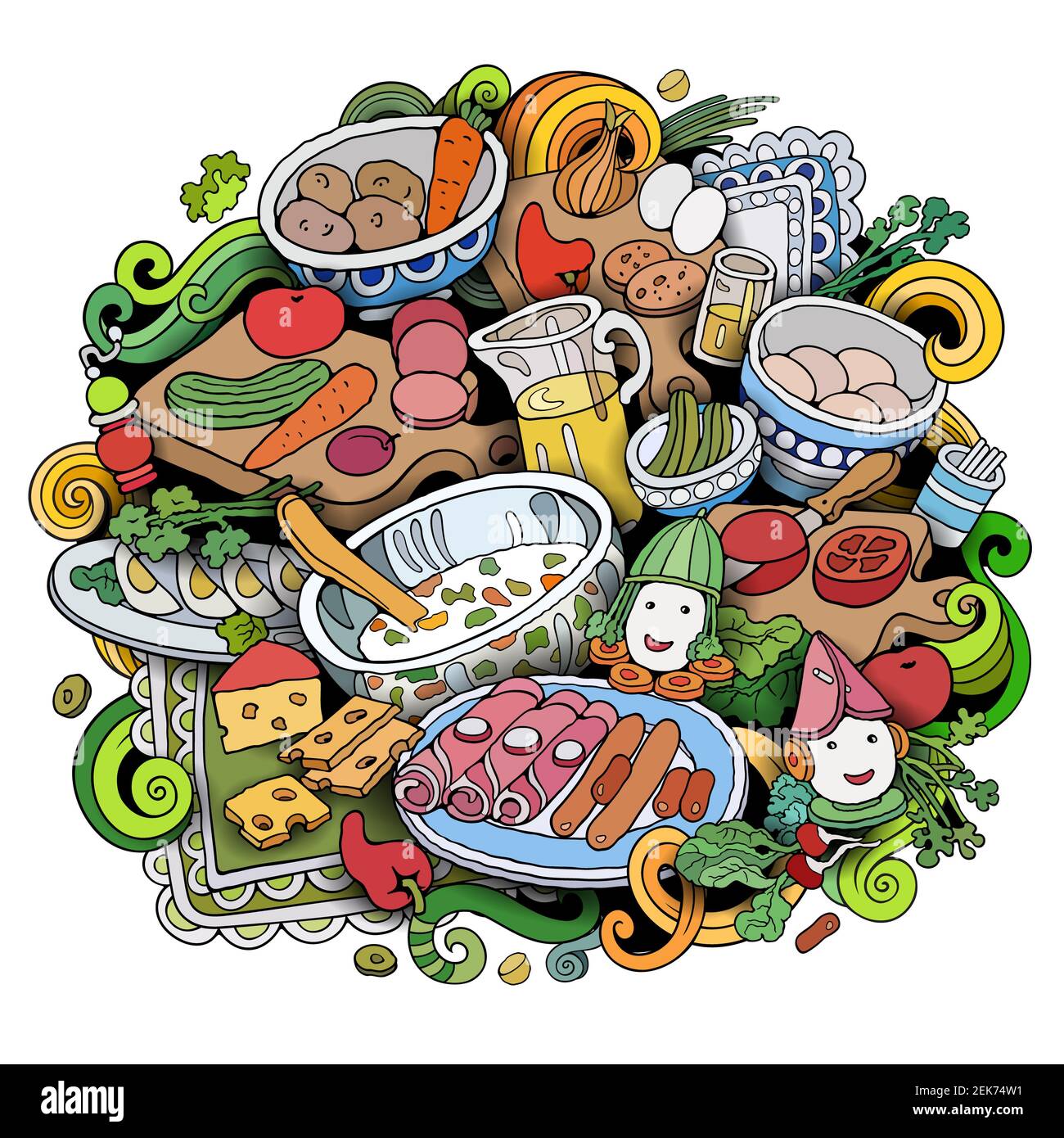 Food hand drawn raster doodles illustration Stock Photo - Alamy