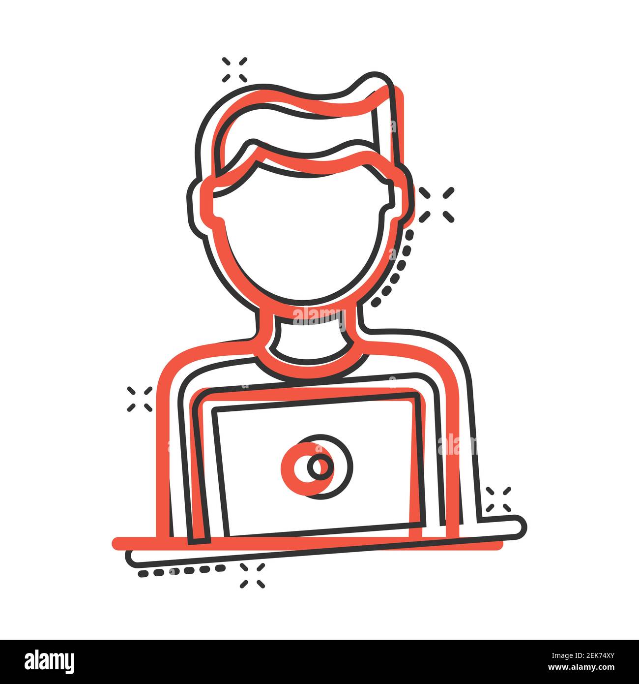 People with laptop computer icon in comic style. Pc user cartoon vector ...